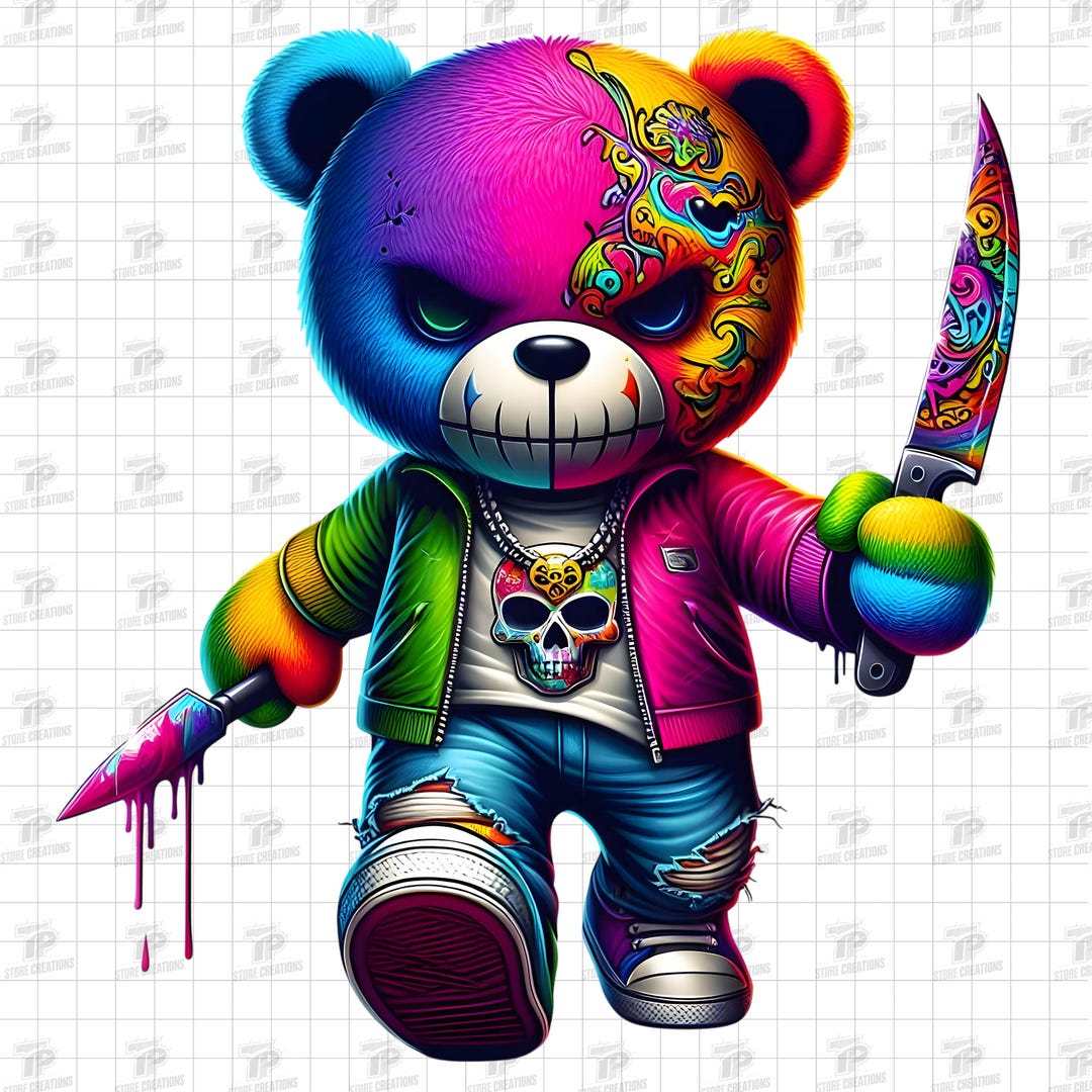Killer Bear PNG, Gangster Killer Bear PNG With Knife, Horror Teddy Bear ...