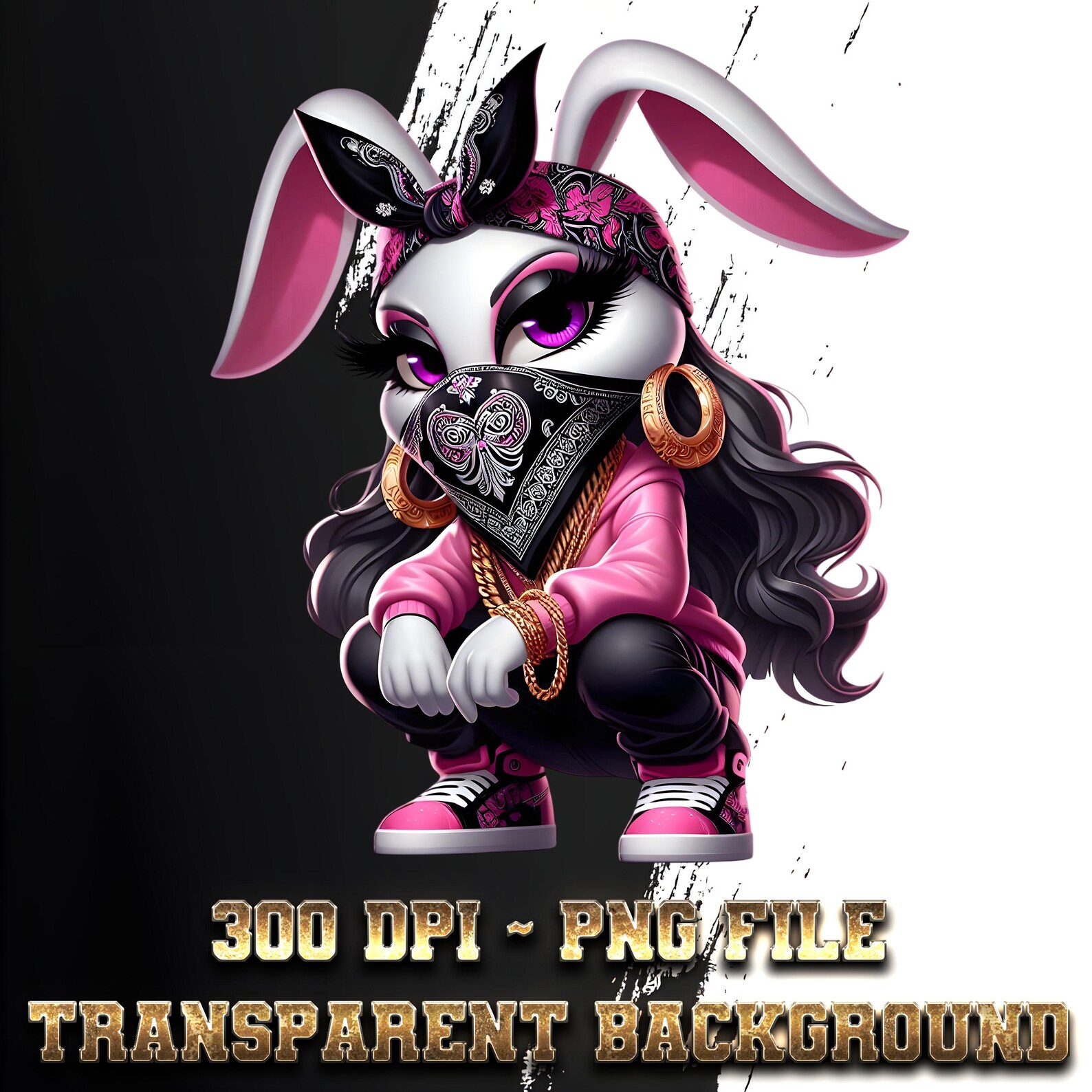 Gangster Bunny Girl PNG With Bandana, Bad Girl Bunny PNG, Urban ...