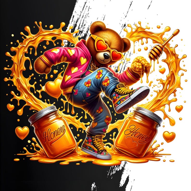 Honey Teddy Bear PNG, Dripping Honey Png, Hip Hop Teddy Bear PNG, Bear ...