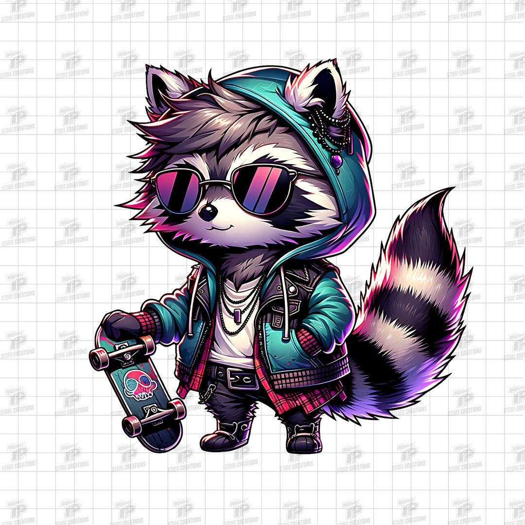 Raccoon Skateboarding Png, Cute Skateboarding Animal Clipart, Funny ...