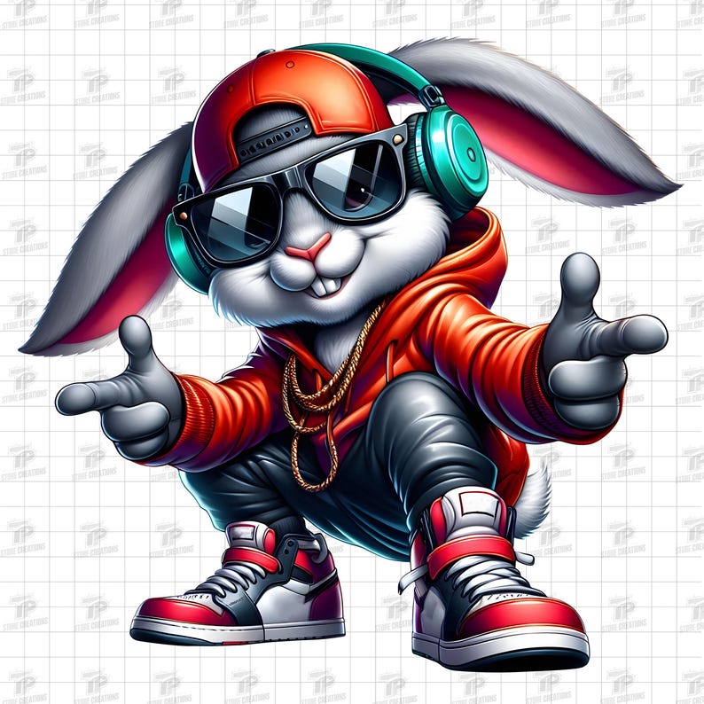 Hip Hop Bunny PNG, Streetwear Png, Cool Rabbit Digital Download, Urban ...
