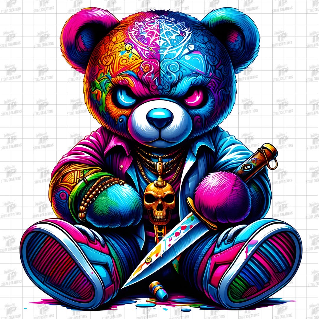 Horror Teddy Bear Png, Graffiti Teddy Bear, Psychedelic Teddy Bear With ...