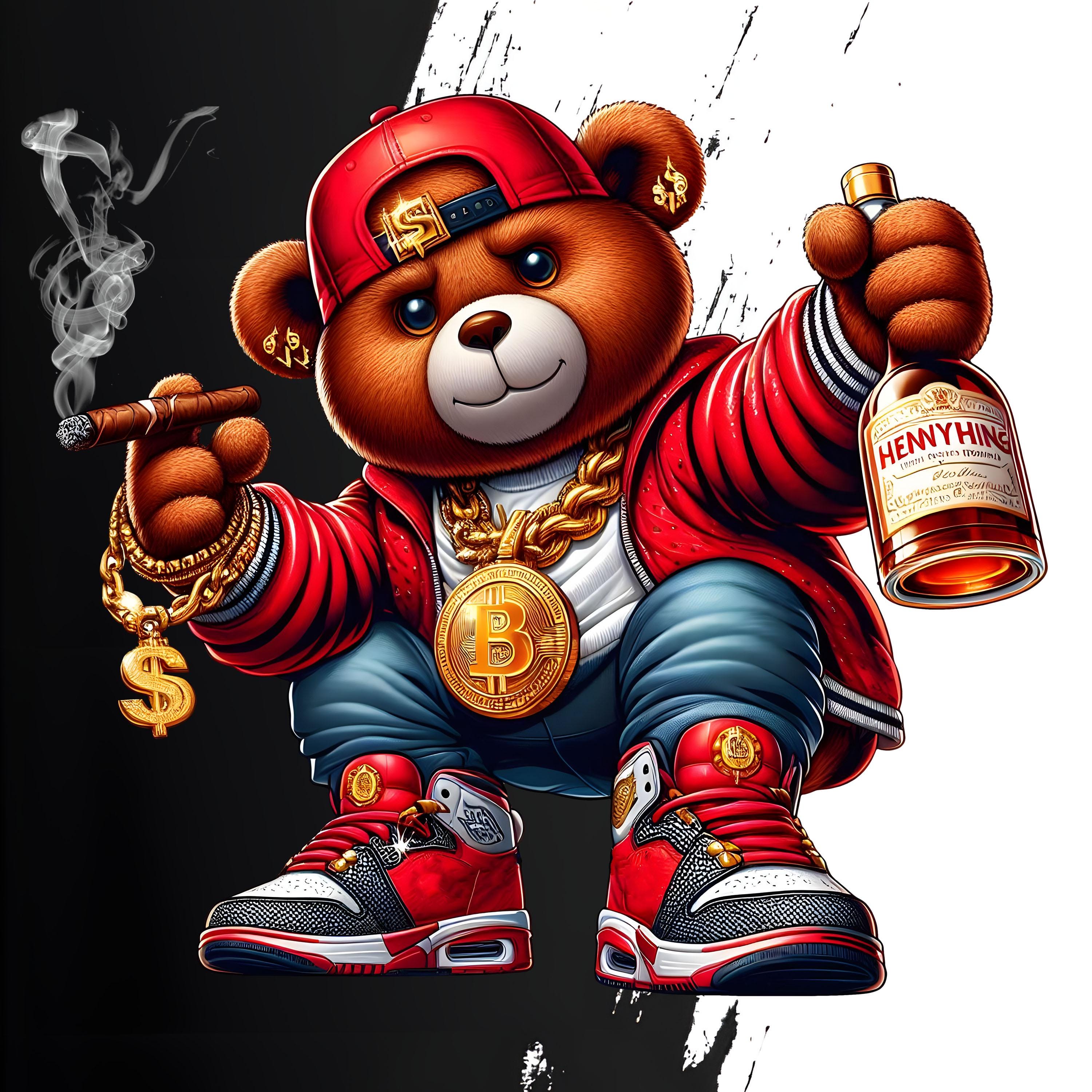 Hip Hop Gangsta Bear PNG – Urban Teddy With Cigar & Bitcoin Chain ...