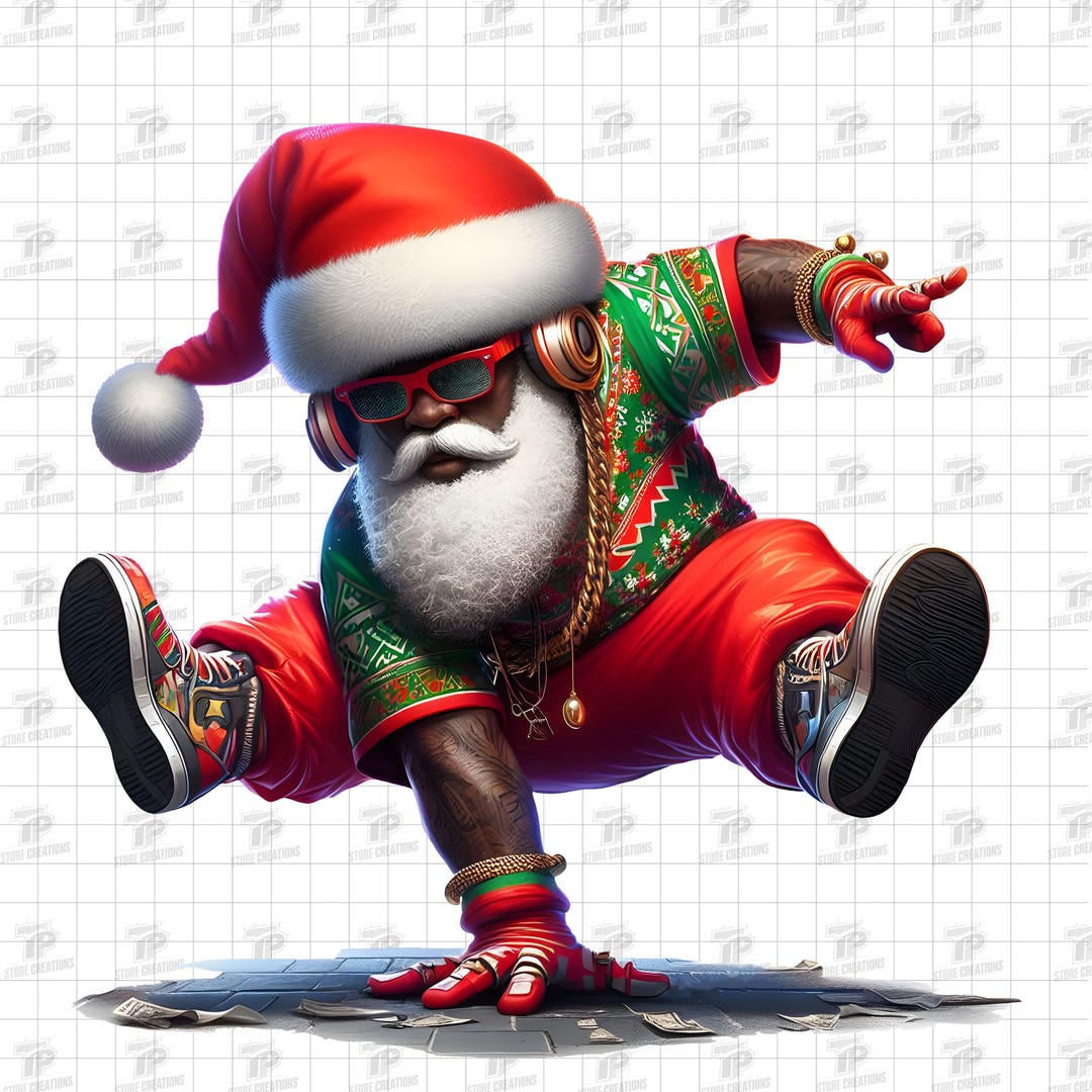 Breakdancing Santa PNG, Urban Santa Png, Urban Hip-hop Christmas ...