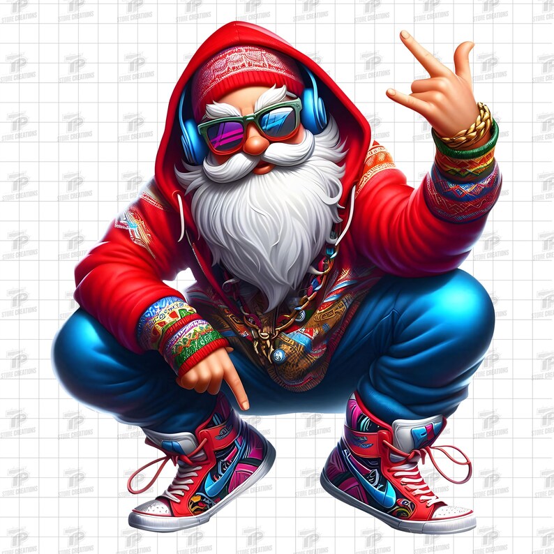 Hip Hop Santa PNG - Trendy Santa Claus in Streetwear, I Love You Hand ...