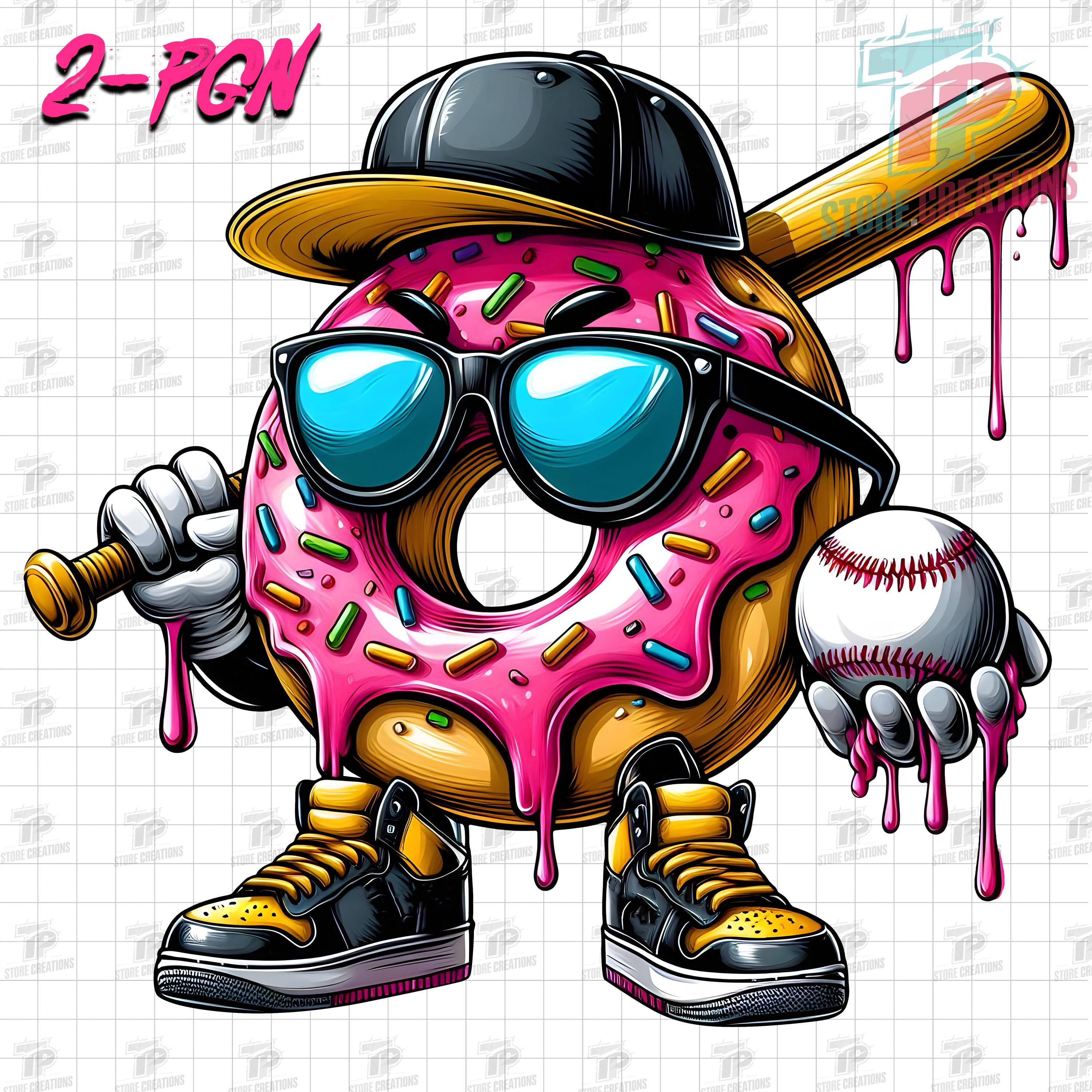 Baseball Donut PNG, Cool Donut Character With Baseball Png & Baseball ...