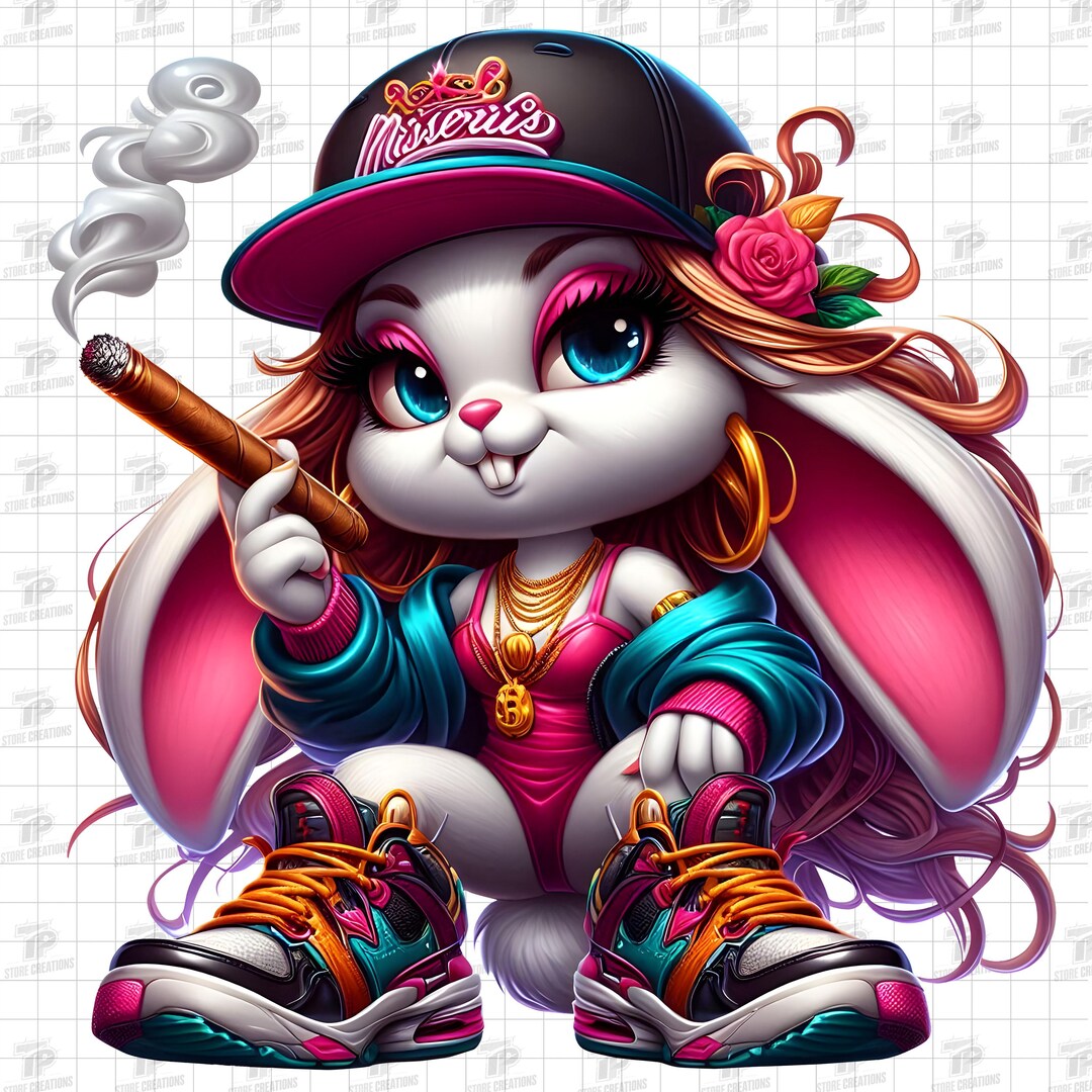 Urban Bunny Diva Digital PNG, Cool Rabbit Smoking Cigar, Stylish Hip ...
