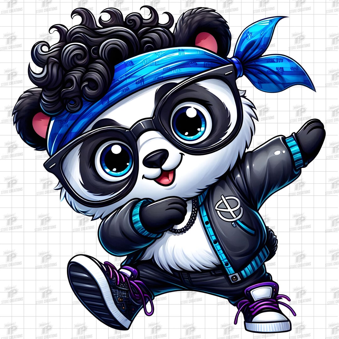 Dabbing Panda Png, Hip-hop Panda Style With Blue Bandana, Glasses, and ...