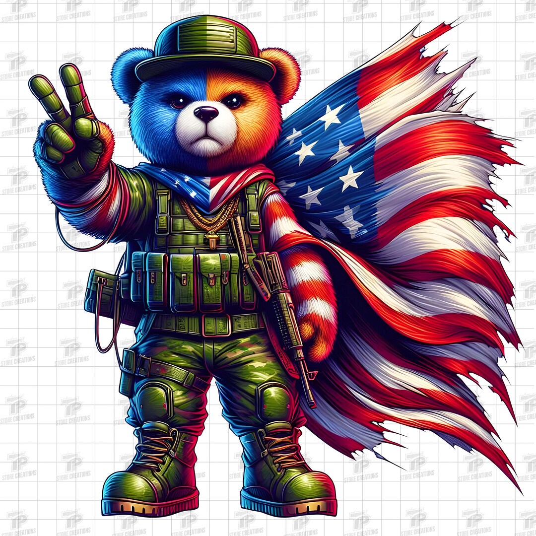 Memorial Day American Teddy Bear PNG With Flag Cape Peace Sign ...