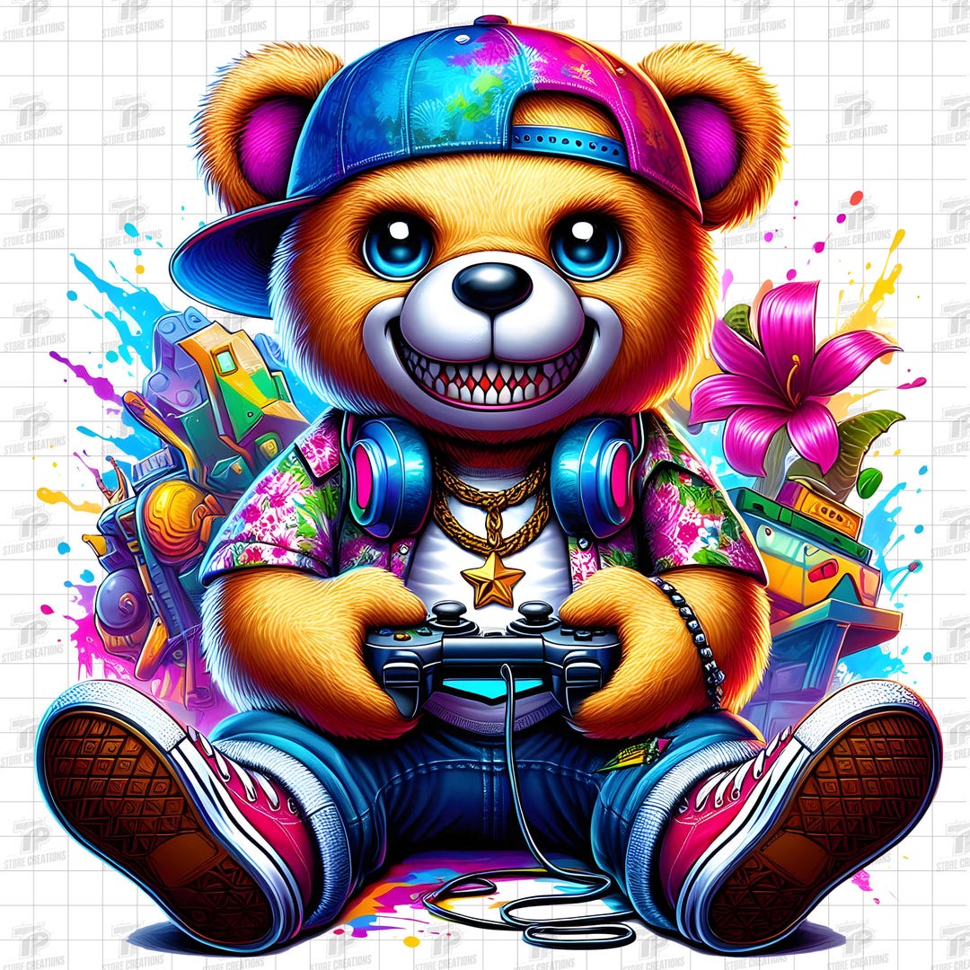 Graffiti Teddy Bear Png, Png Teddy Bear With Game Controller, Hip Hop ...