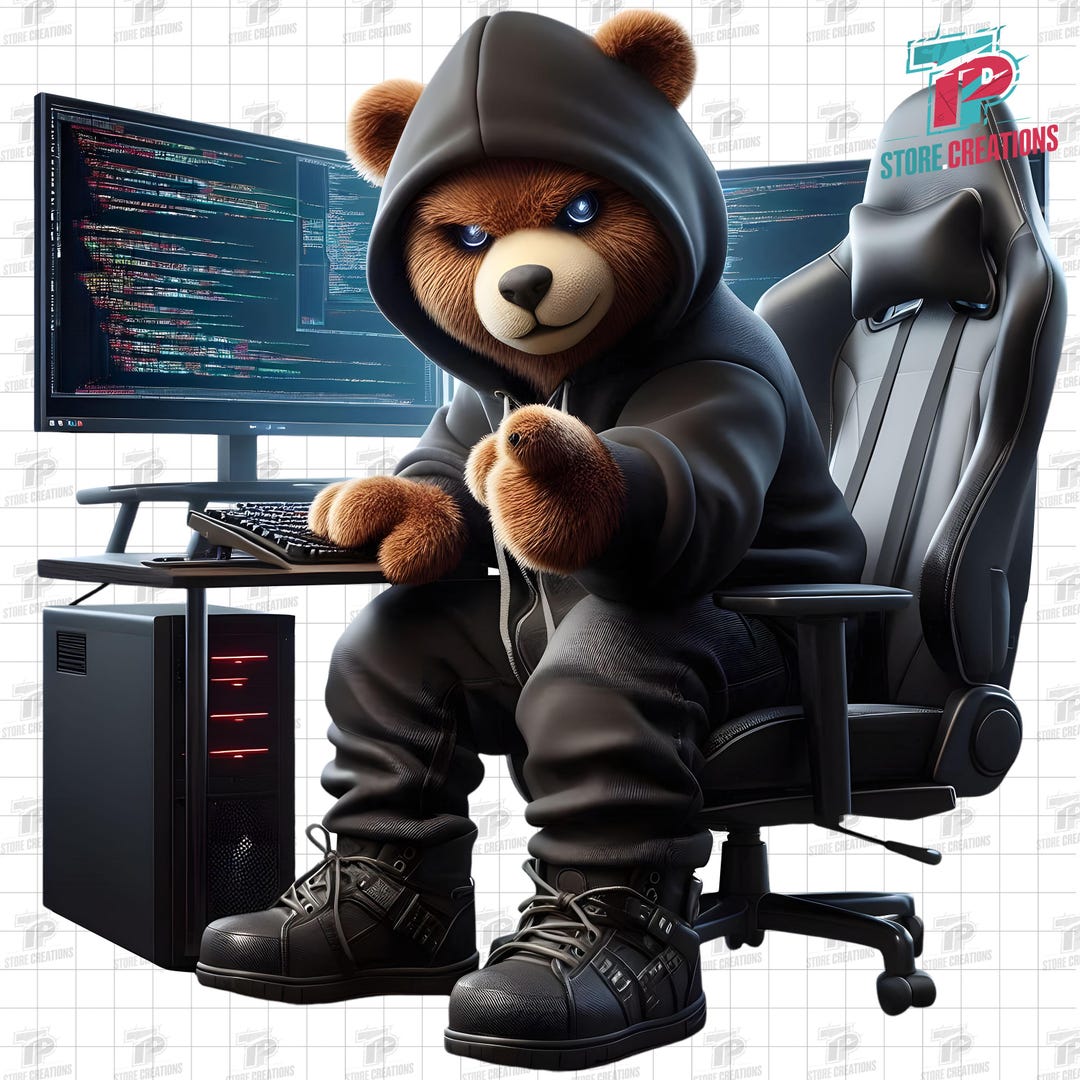 Hacker Teddy Bear PNG, Gangsta Programmer Bear in Hoodie With Coding ...