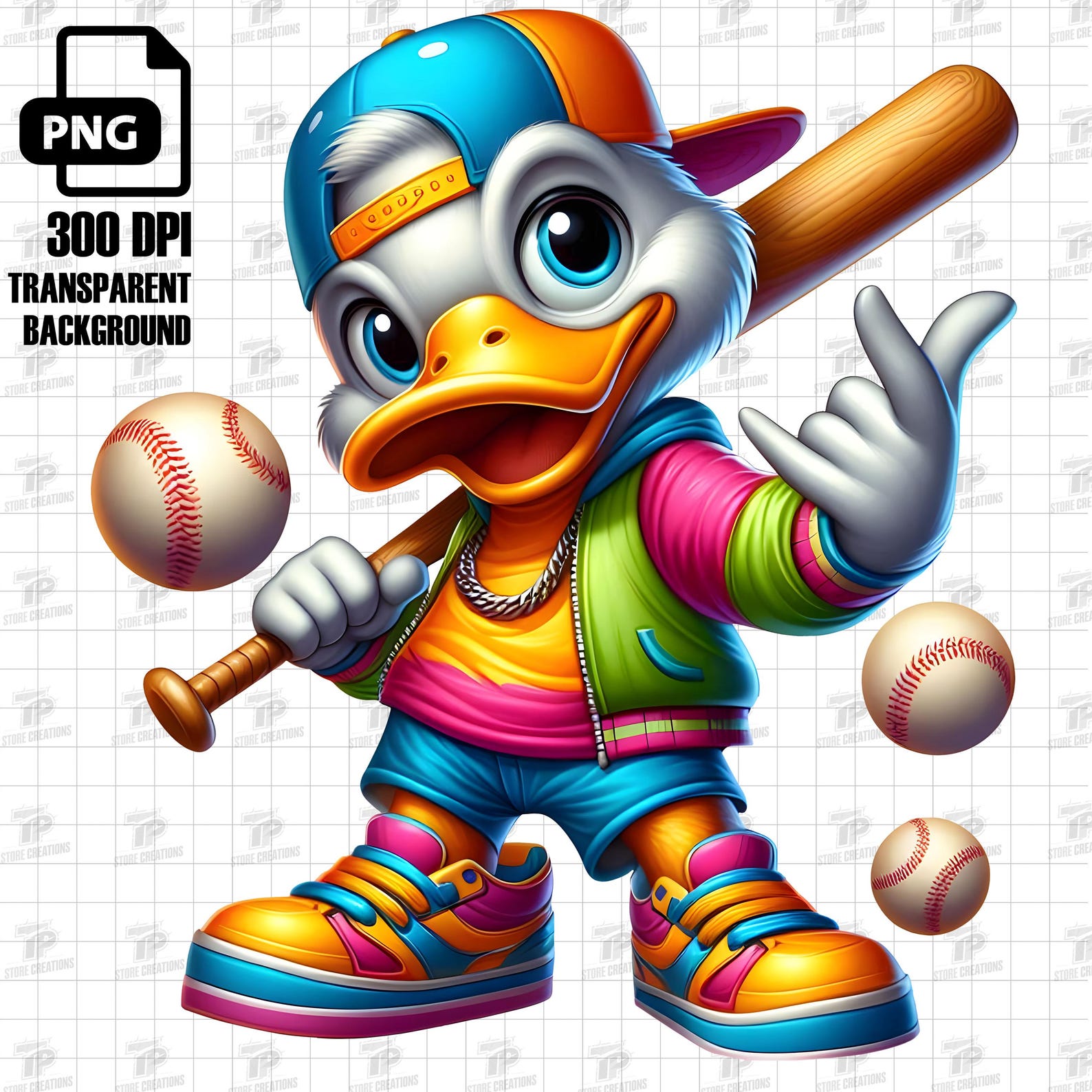 Cool Cartoon Duck With Baseball Bat PNG, Hip Hop Duck Png, Urban ...