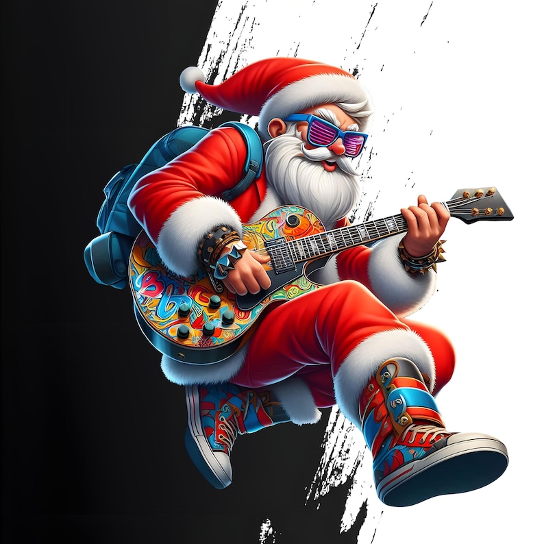 Rockin' Santa Claus PNG - Cool Santa Playing Guitar Digital Art, Funky ...