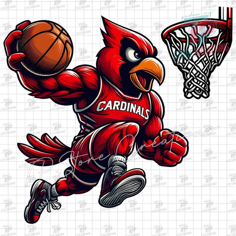 Red Cardinal Basketball Mascot PNG, Red Cardinal School Mascot, Red ...