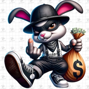 Rabbit Thief Png - Hip Hop Gangster Rabbit With Money Bag, Thief of ...