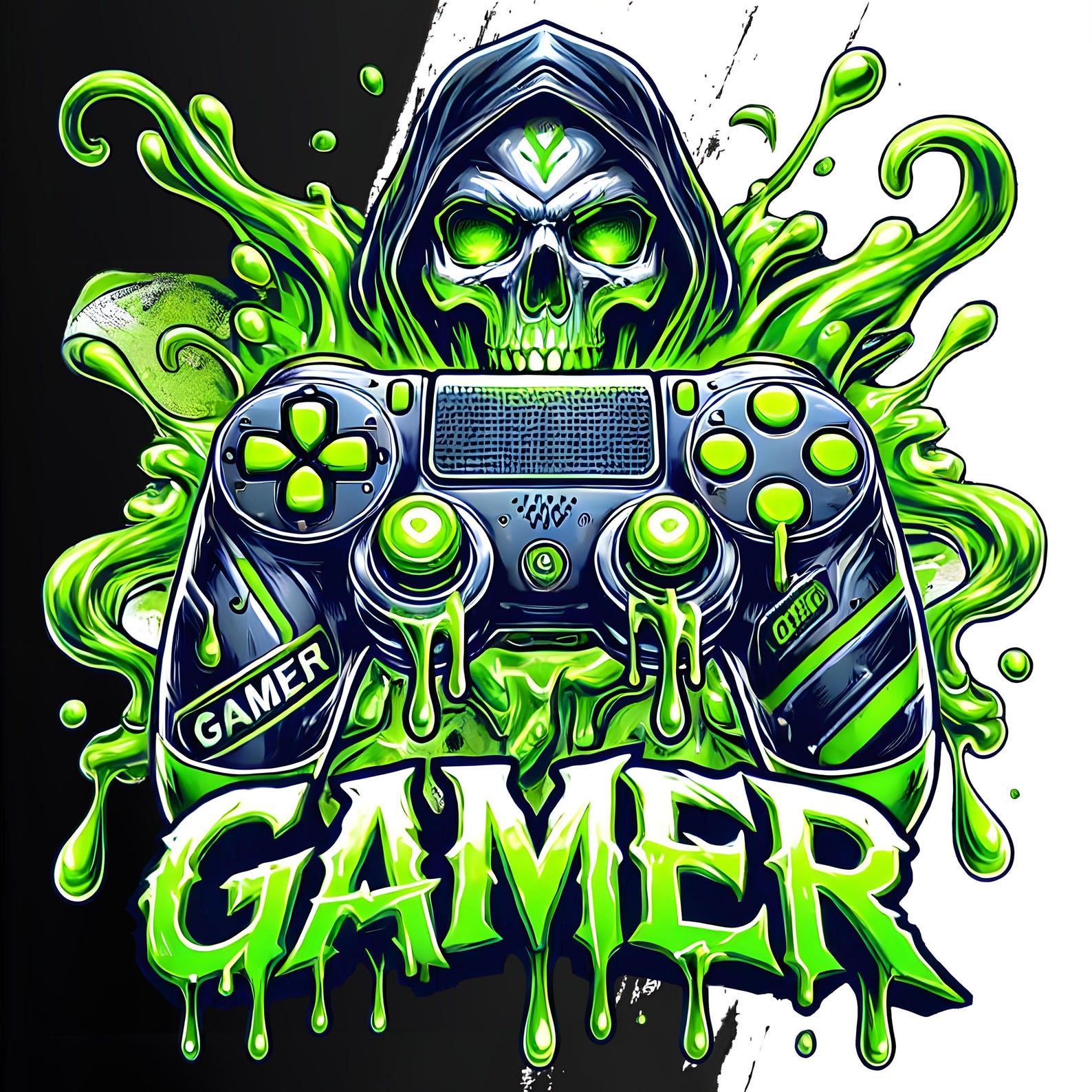 Gamer Png, Skull Gamer Png, Dripping Green Gaming Controller ...