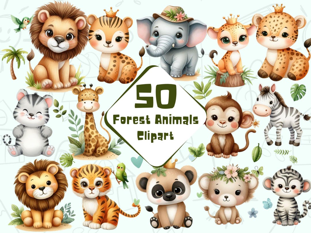 Safari Animals Clipart ,jungle Baby Watercolor, Whimsical Art for Kids ...