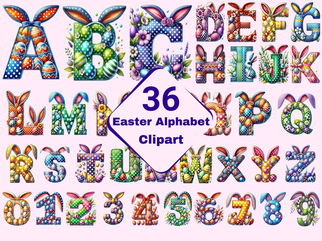 Easter Bunny Egg Alphabet Clipart, Whimsical Digital Art for ...
