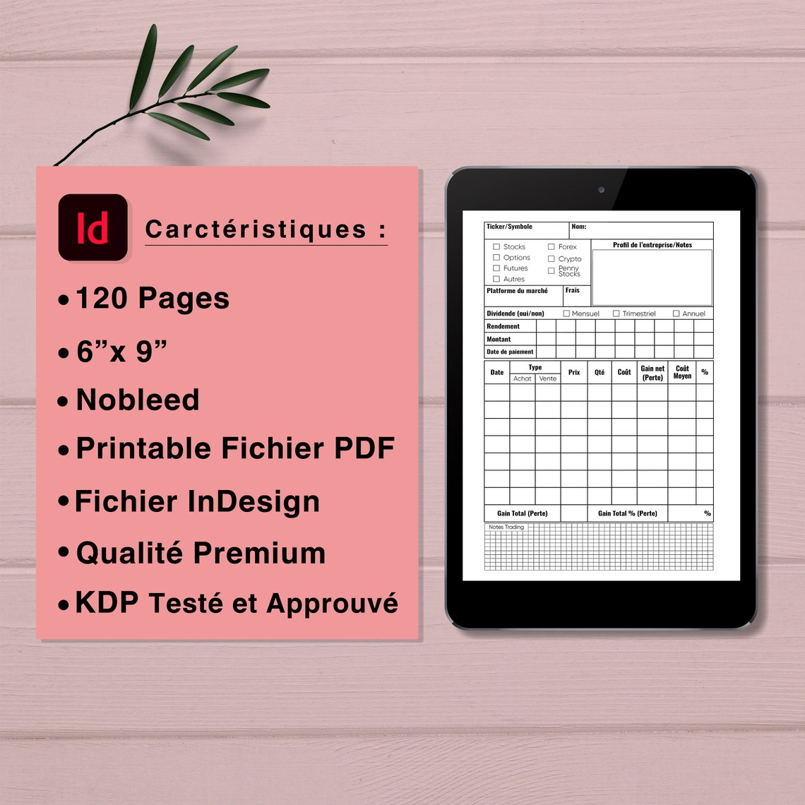 Trading Journal Printable French Logbook KDP Interior Pdf & Indesign ...