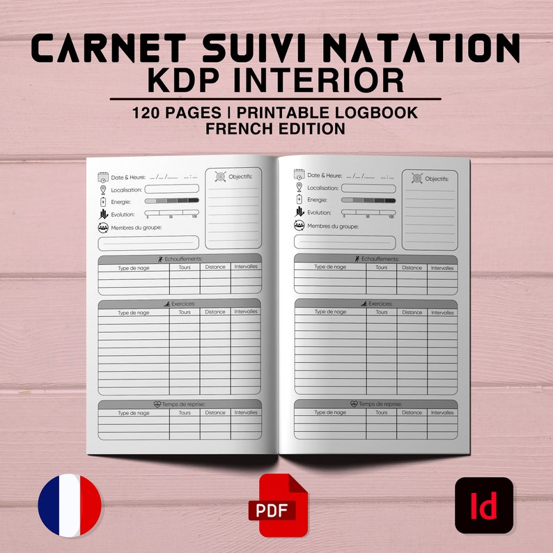 Swimming Logbook Printable French Logbook KDP Interior Pdf & Indesign ...