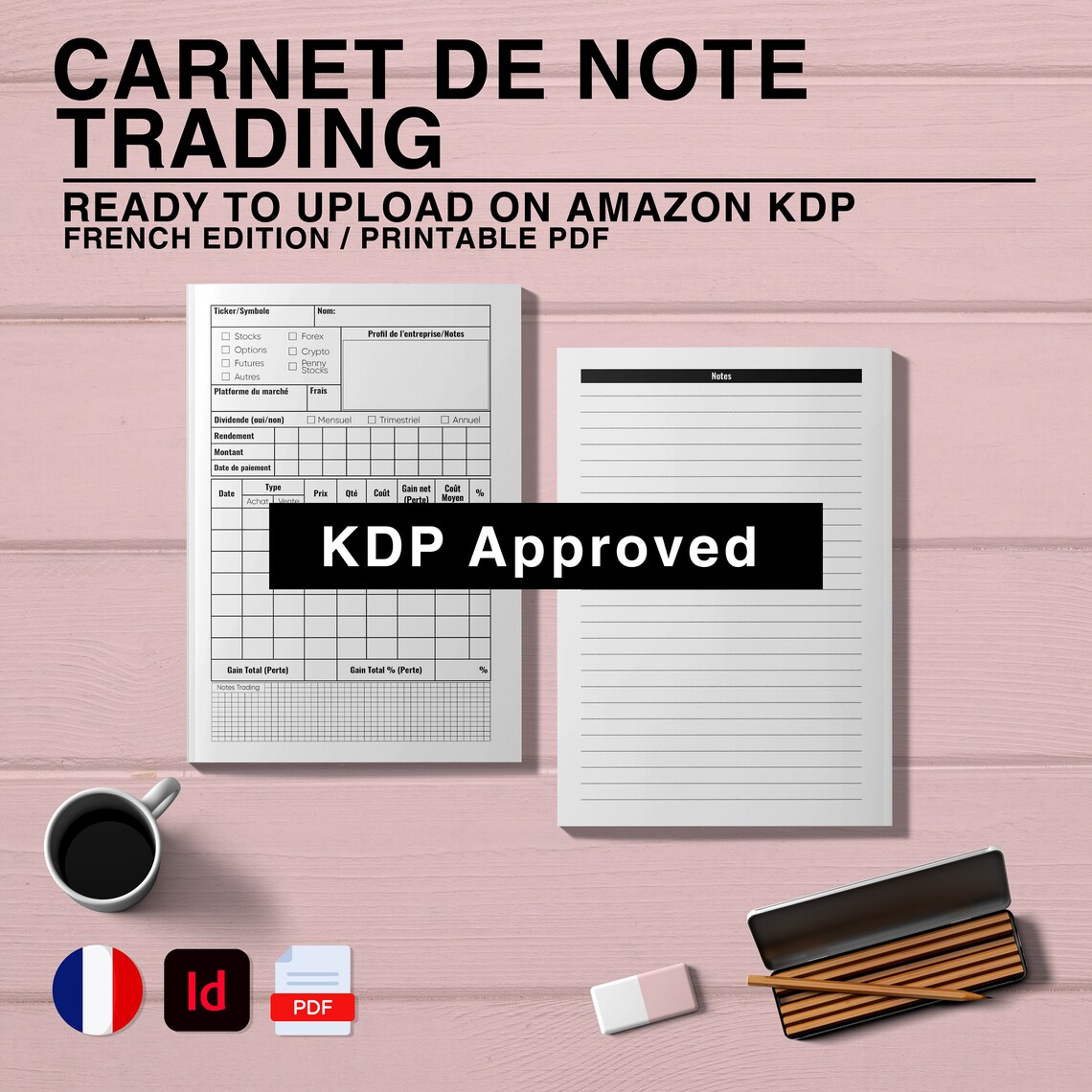 Trading Journal Printable French Logbook KDP Interior Pdf & Indesign ...