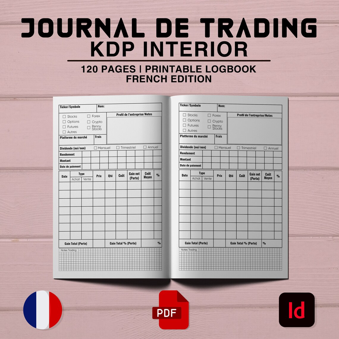Trading Journal Printable French Logbook KDP Interior Pdf & Indesign ...