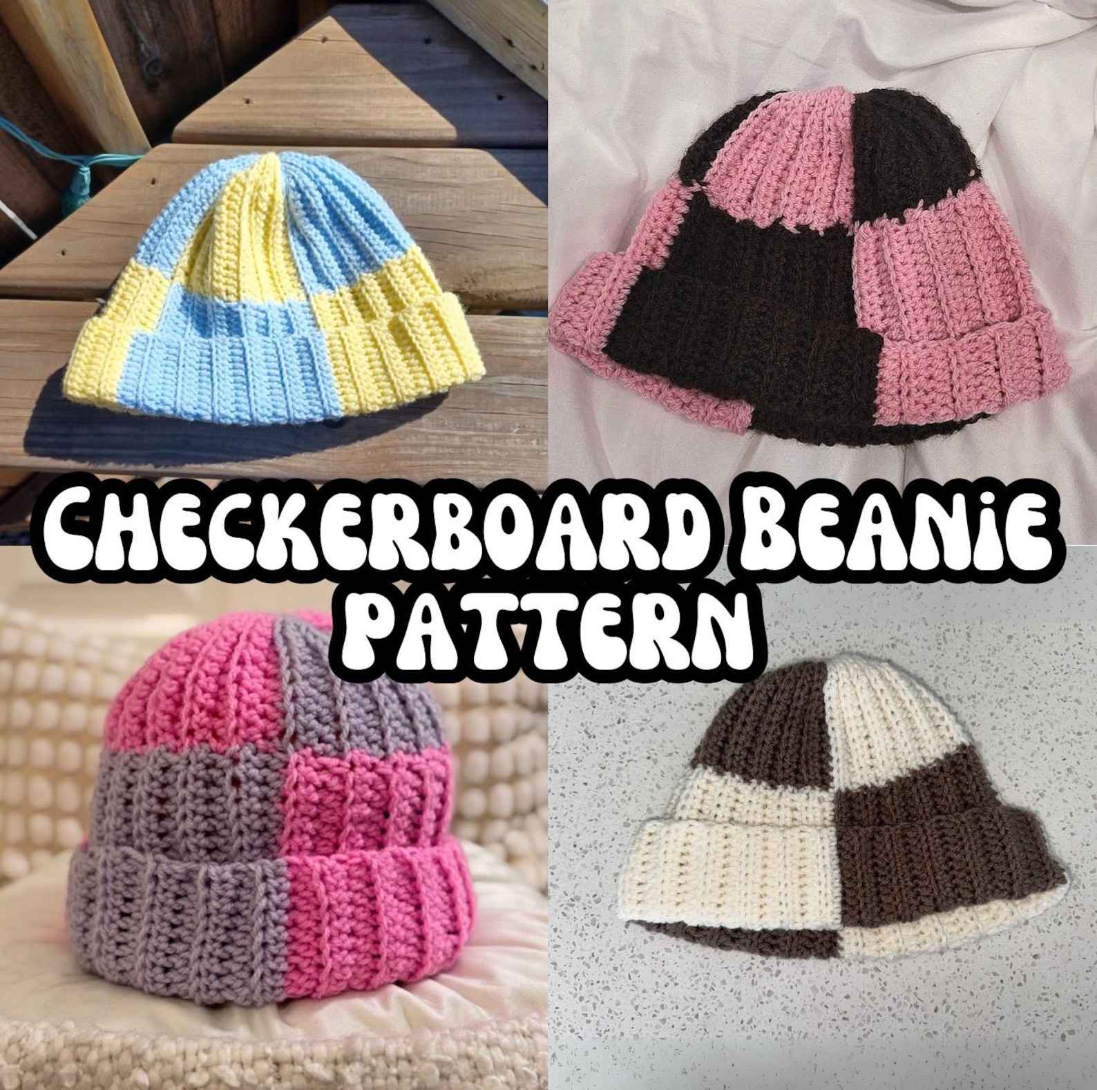 Checkerboard Crochet Beanie Pattern: Seamless Color Block (PDF Pattern ...
