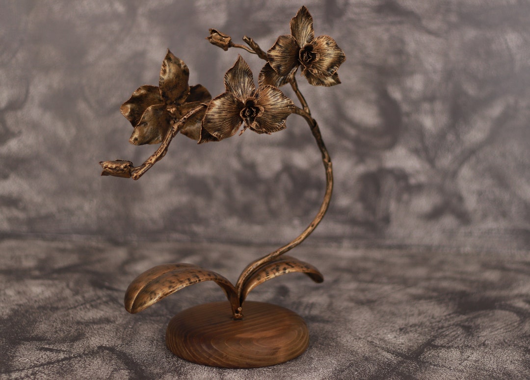 Metal Orchid in Bronze Colour - Hand-forged Iron Flower - Anniversary ...