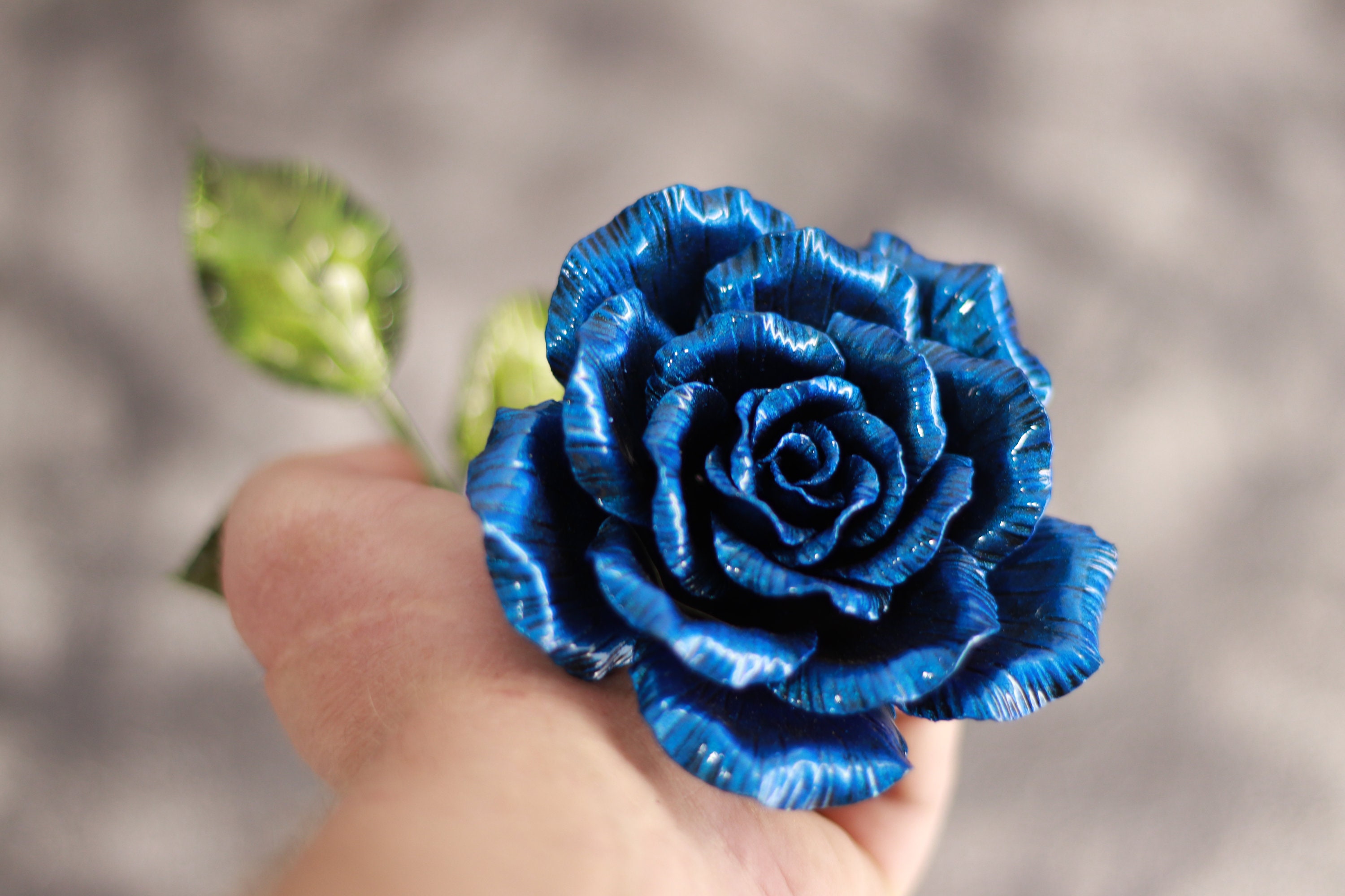 Forged Metal Blue Rose - Forever Iron Rose for Her - Wrought Iron Rose ...