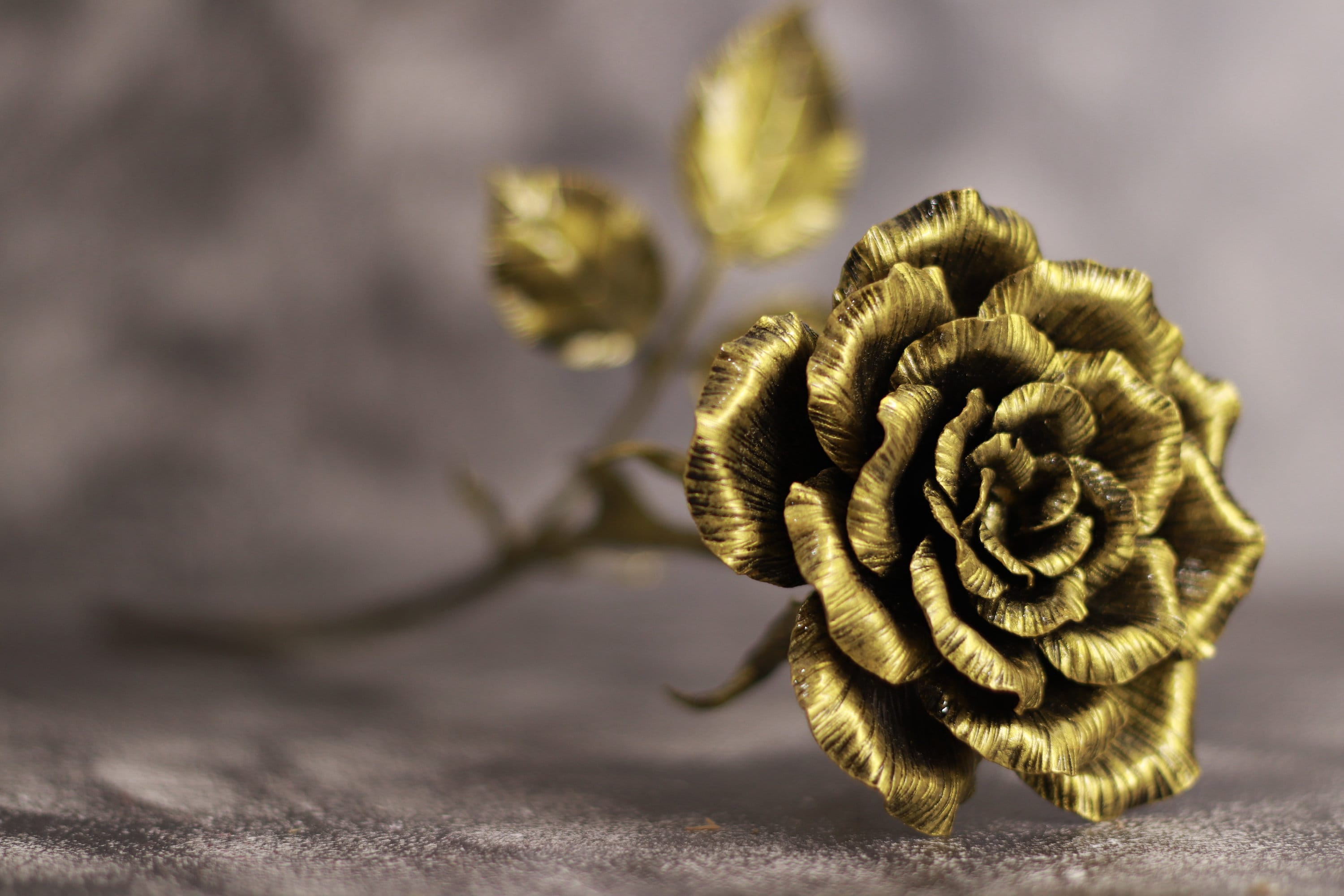 Metal Rose in Golden Color - Handmade Forged Iron Rose - Wrought Steel ...