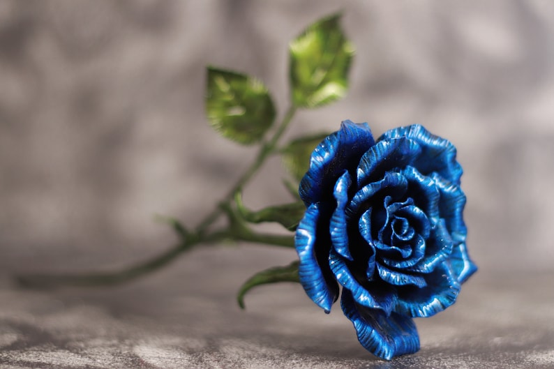 Forged Metal Blue Rose - Forever Iron Rose for Her - Wrought Iron Rose ...