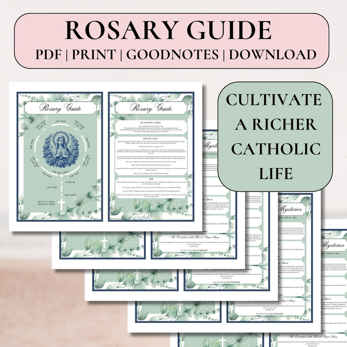 Devotional Catholic Rosary Prayer Guide Prayer Board Kit Printable ...