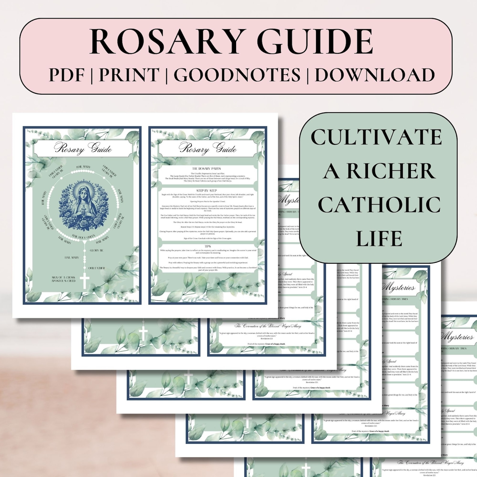 Devotional Catholic Rosary Prayer Guide Prayer Board Kit Printable ...