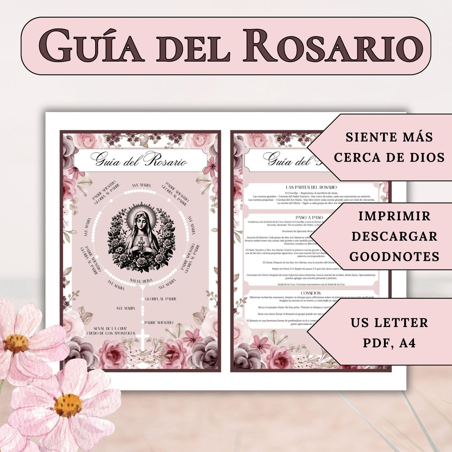 Spanish Catholic Rosary Prayer Guide, Prayer Board Kit, Printable ...