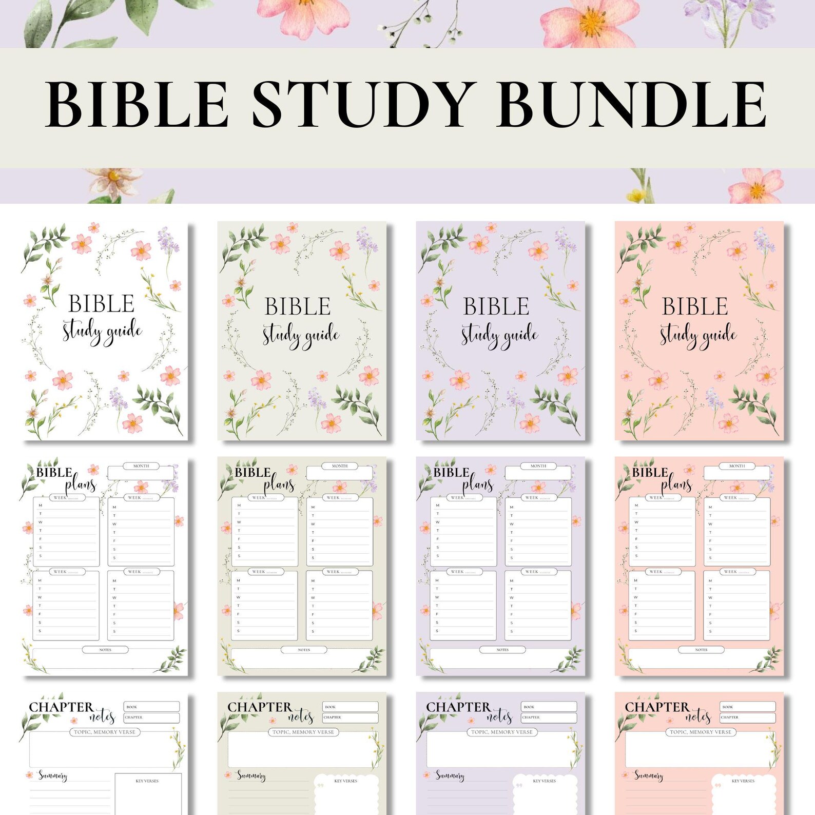Floral Bible Study Guide Bundle for Sunday School Printable Template ...