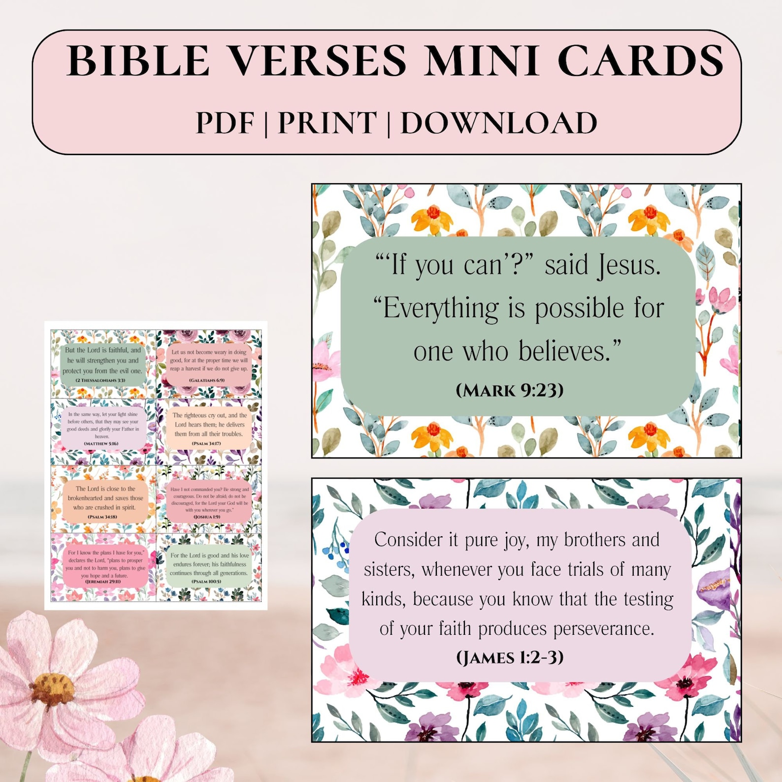 Flower Bible Verse Cards, Printable Bible Scriptures, Colorful Bible ...