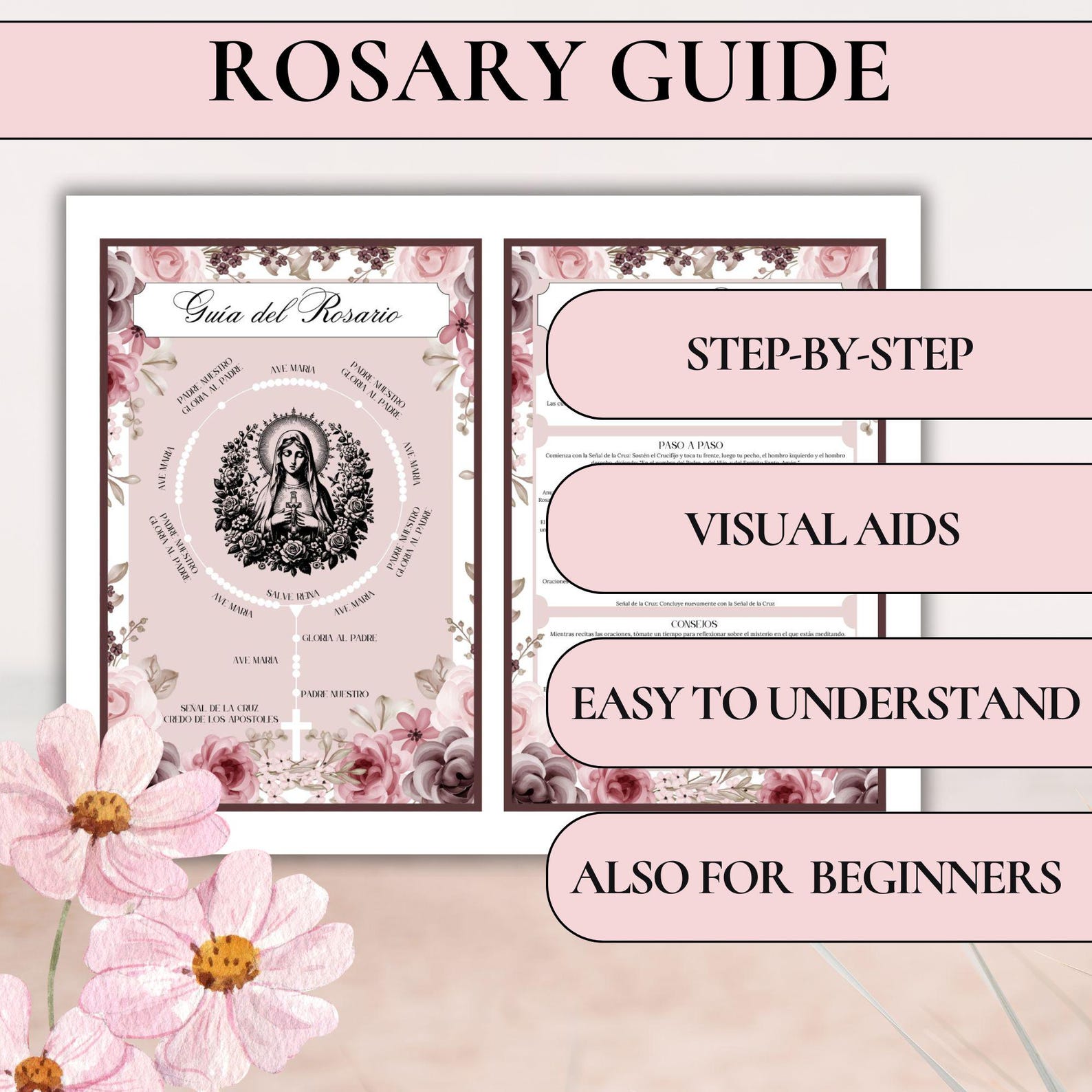 Spanish Catholic Rosary Prayer Guide, Prayer Board Kit, Printable ...