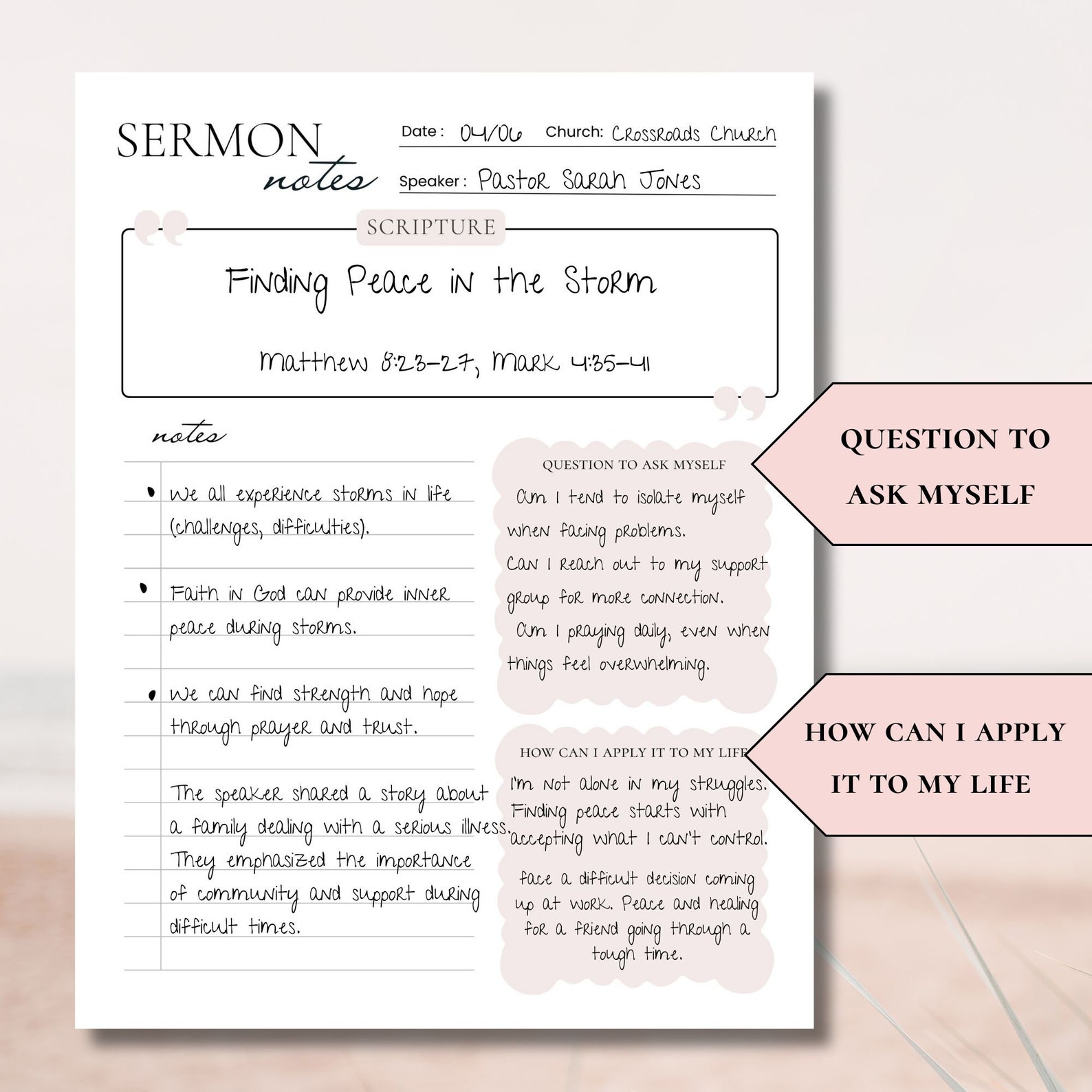 Sermon Notes Worship Journal Printable Sermon Journal Prayer Board Kit ...