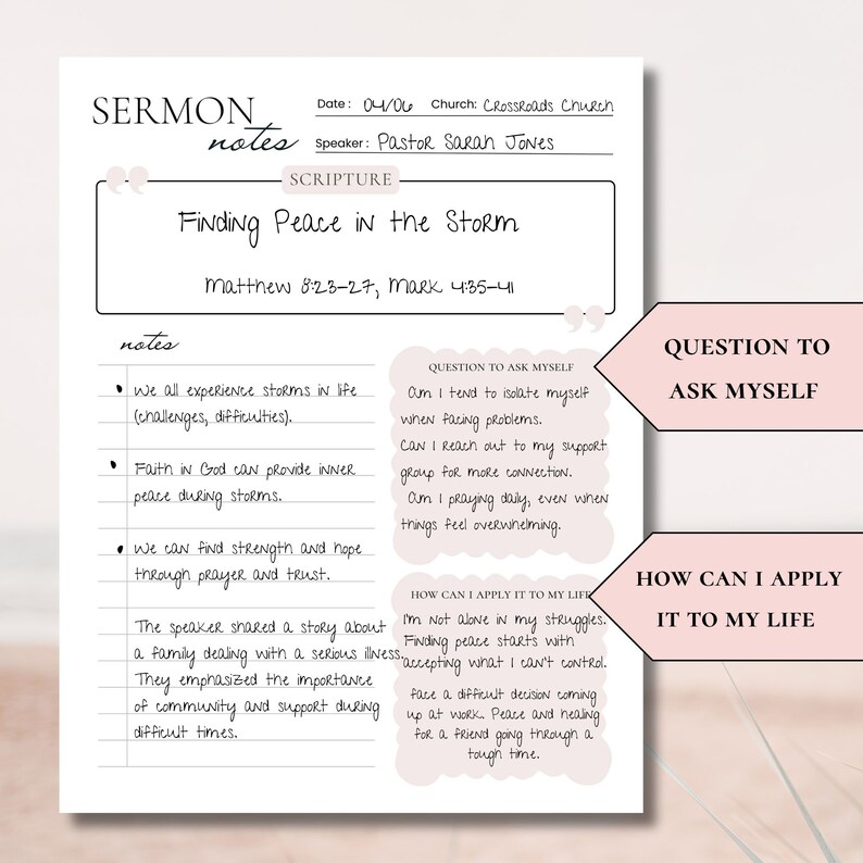 Sermon Notes, Worship Journal, Printable Sermon Journal, Prayer Board ...