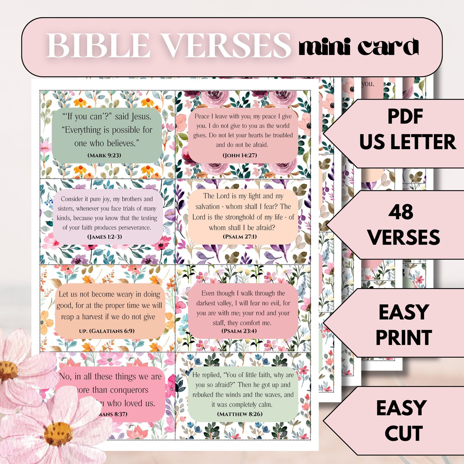 Bible Verse Cards, Printable Scripture Cards, Bible Study Tools, Mini ...