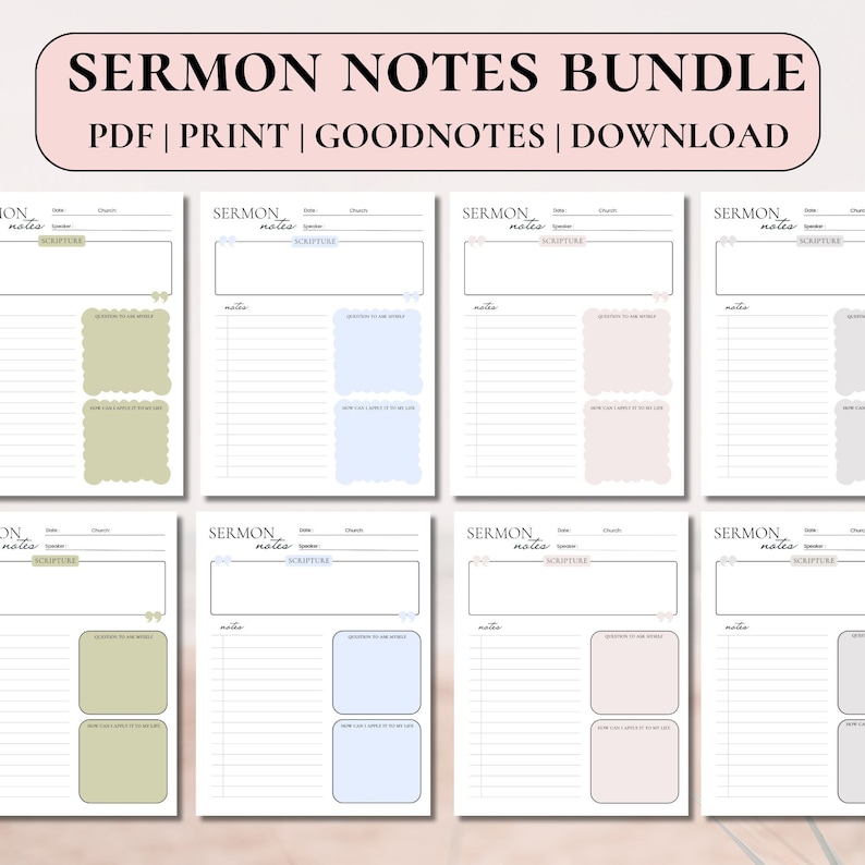 Sermon Notes, Worship Journal, Printable Sermon Journal, Prayer Board ...