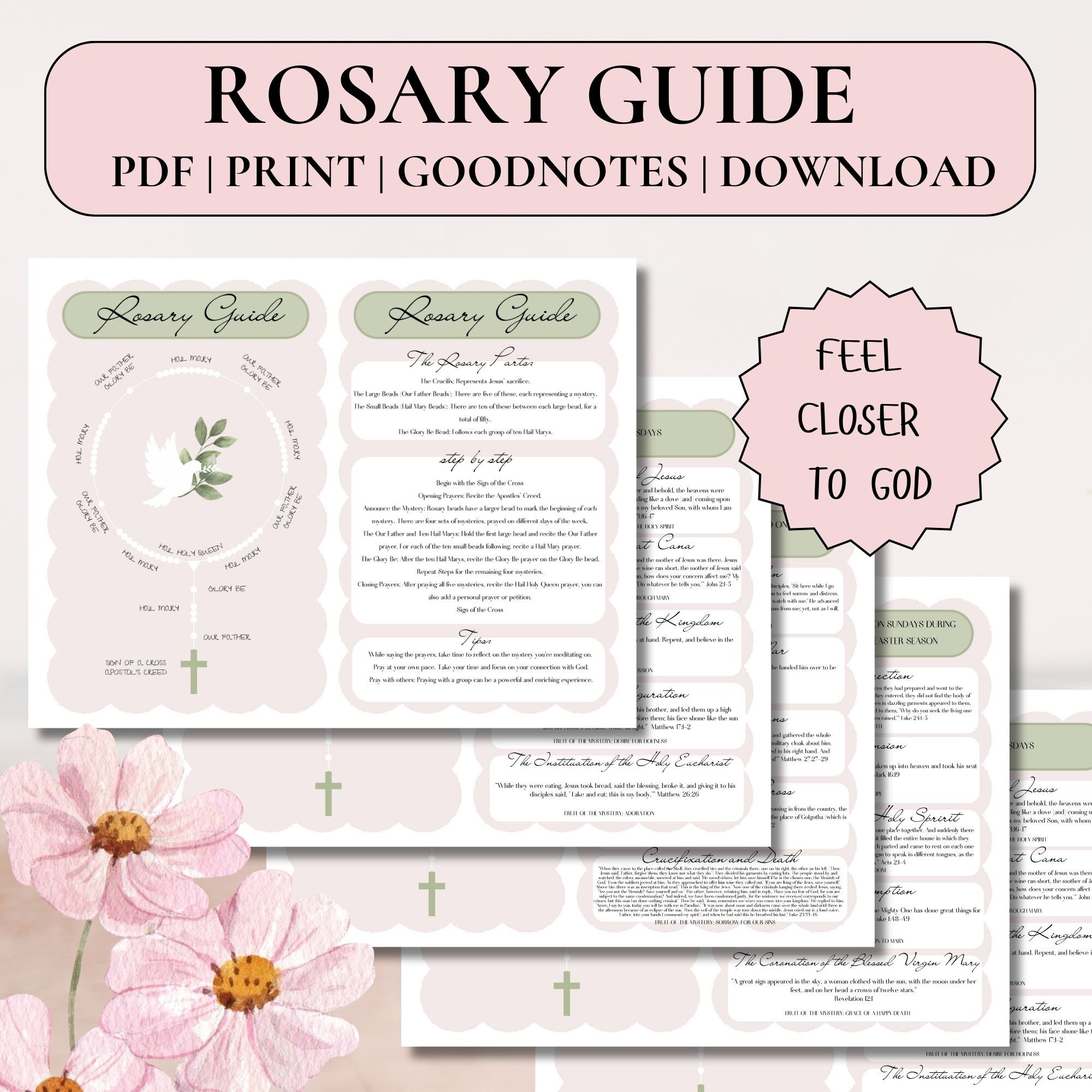 Rosary Prayer Guide, Prayer Board Kit Printable, Rosary Beginner Guide ...