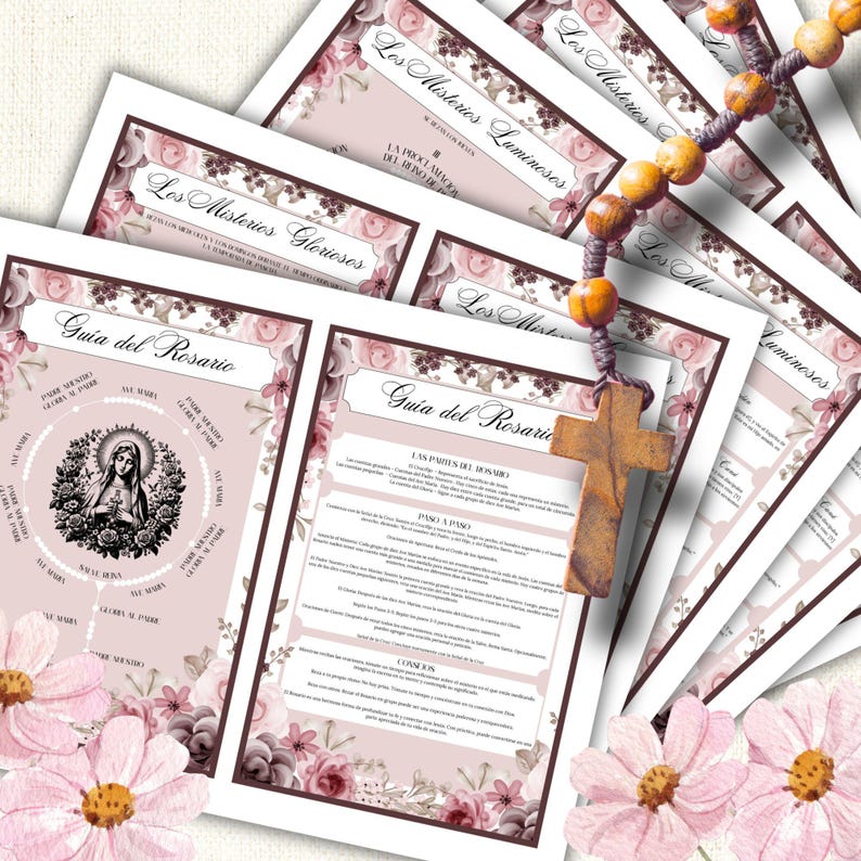 Spanish Catholic Rosary Prayer Guide, Prayer Board Kit, Printable ...