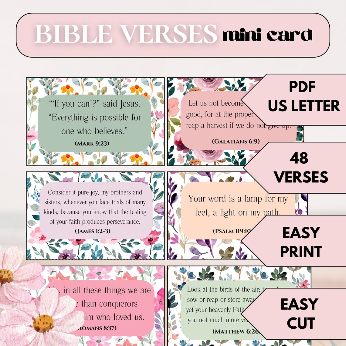 Bible Verse Cards, Printable Scripture Cards, Bible Study Tools, Mini ...