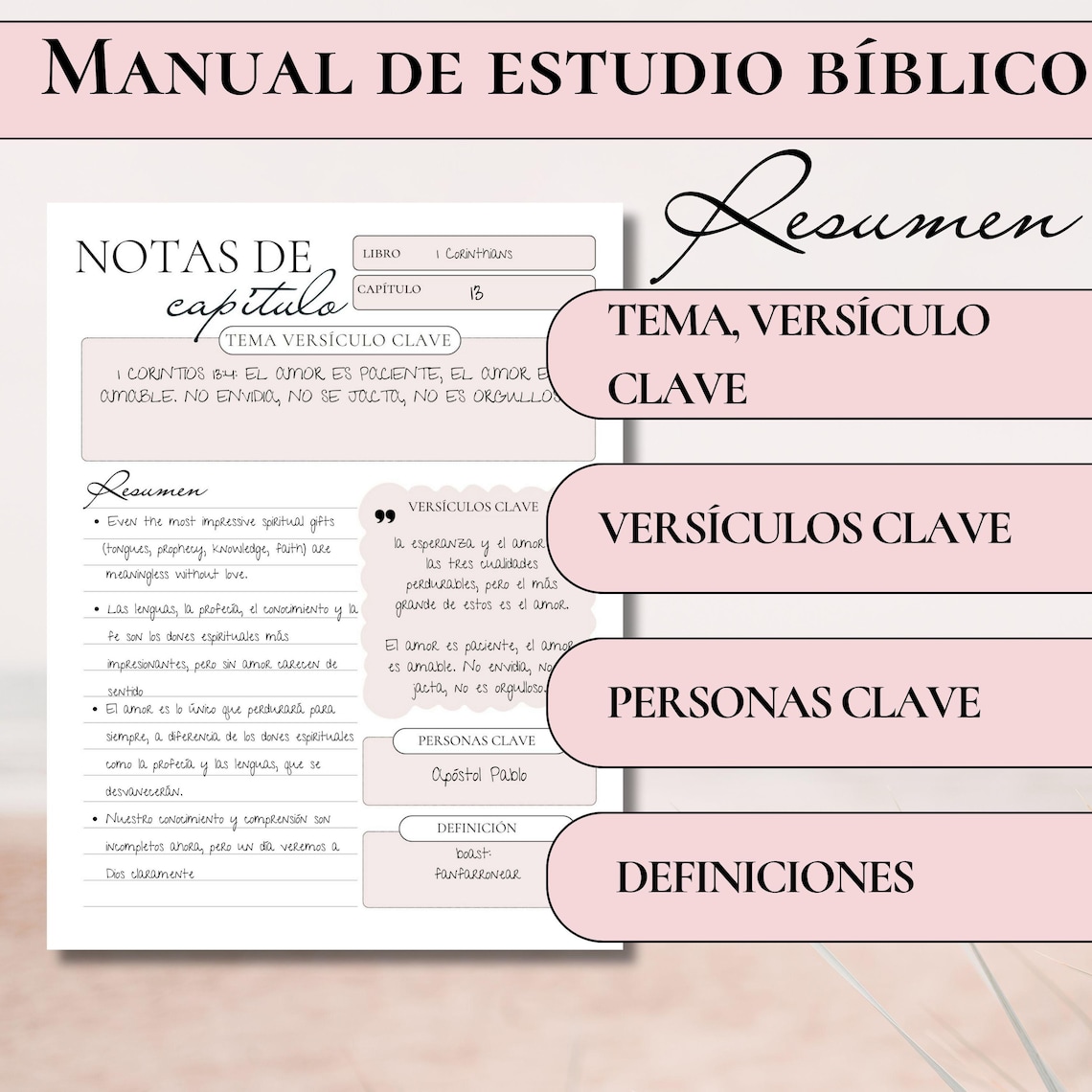 Spanish Bible Study Printable, Bible Scriptures Digital Bible Summary ...