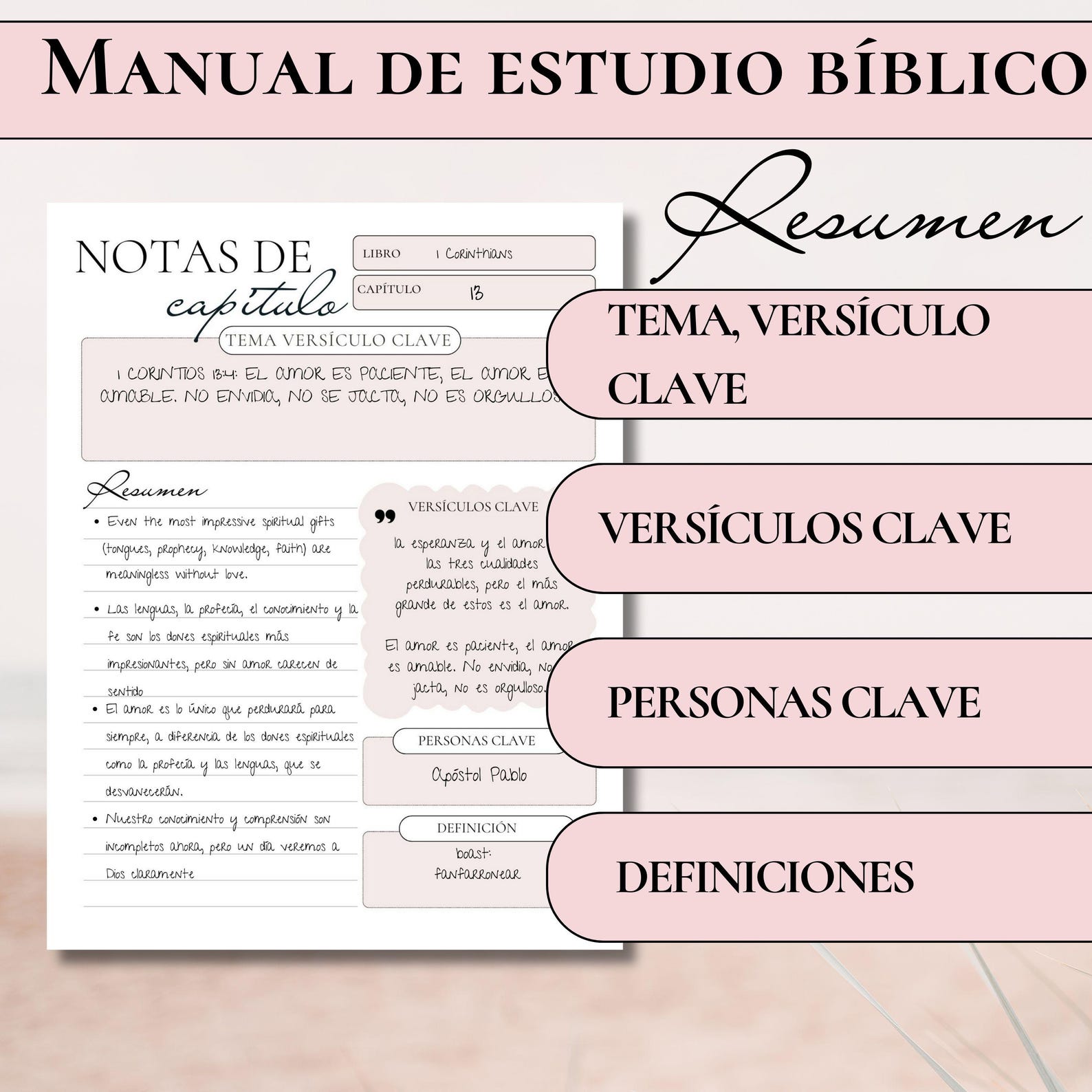 Spanish Bible Study Printable, Bible Scriptures Digital Bible Summary ...