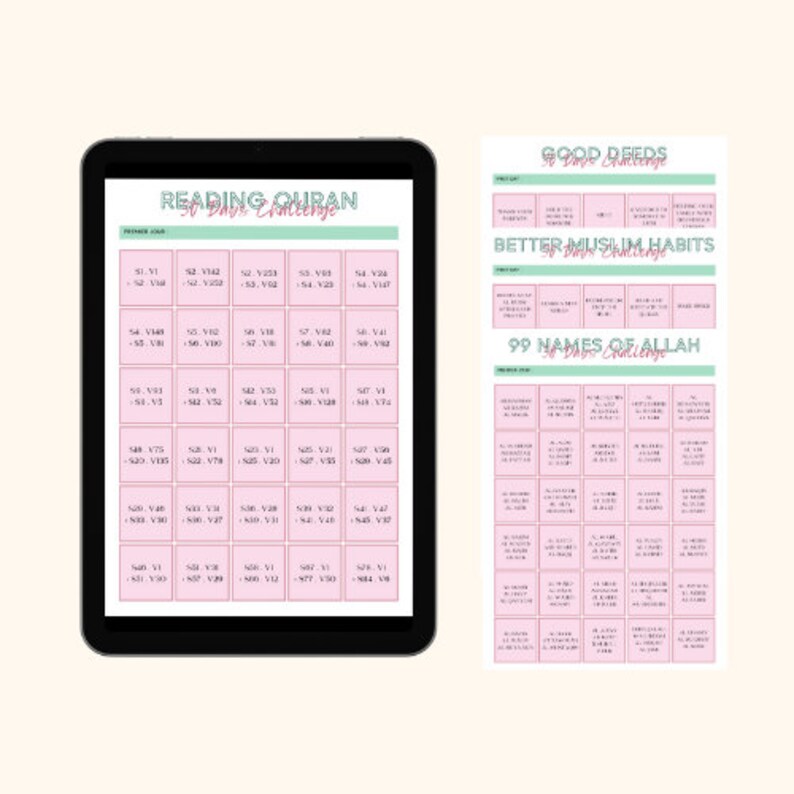 30 Days Muslims Challenges Better Muslims Habits Quran Tracker Names of ...