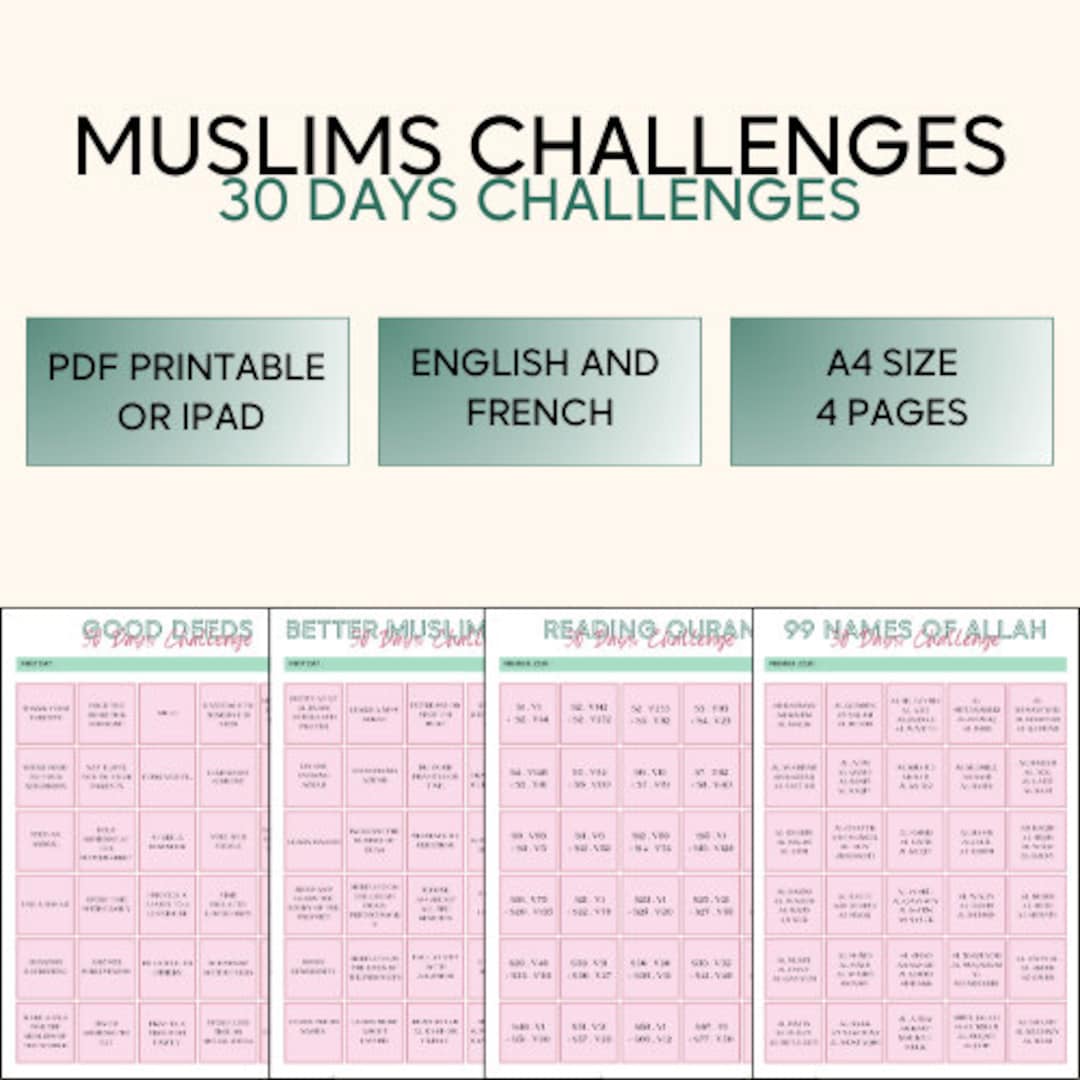 30 Days Muslims Challenges Better Muslims Habits Quran Tracker Names of ...