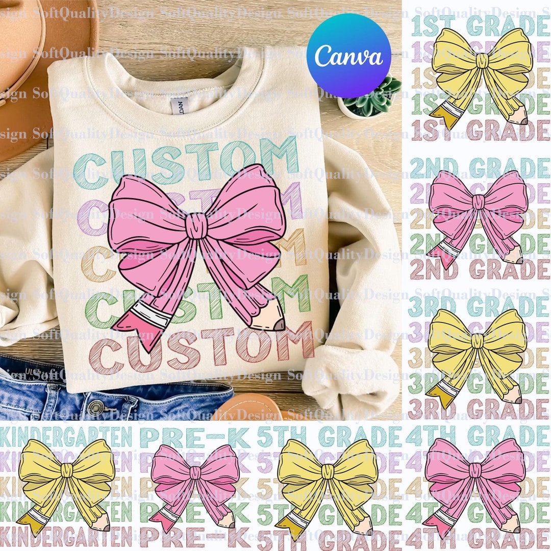 Custom Name Back to School Coquette PNG Bundle, Teacher Pencil Coquette ...