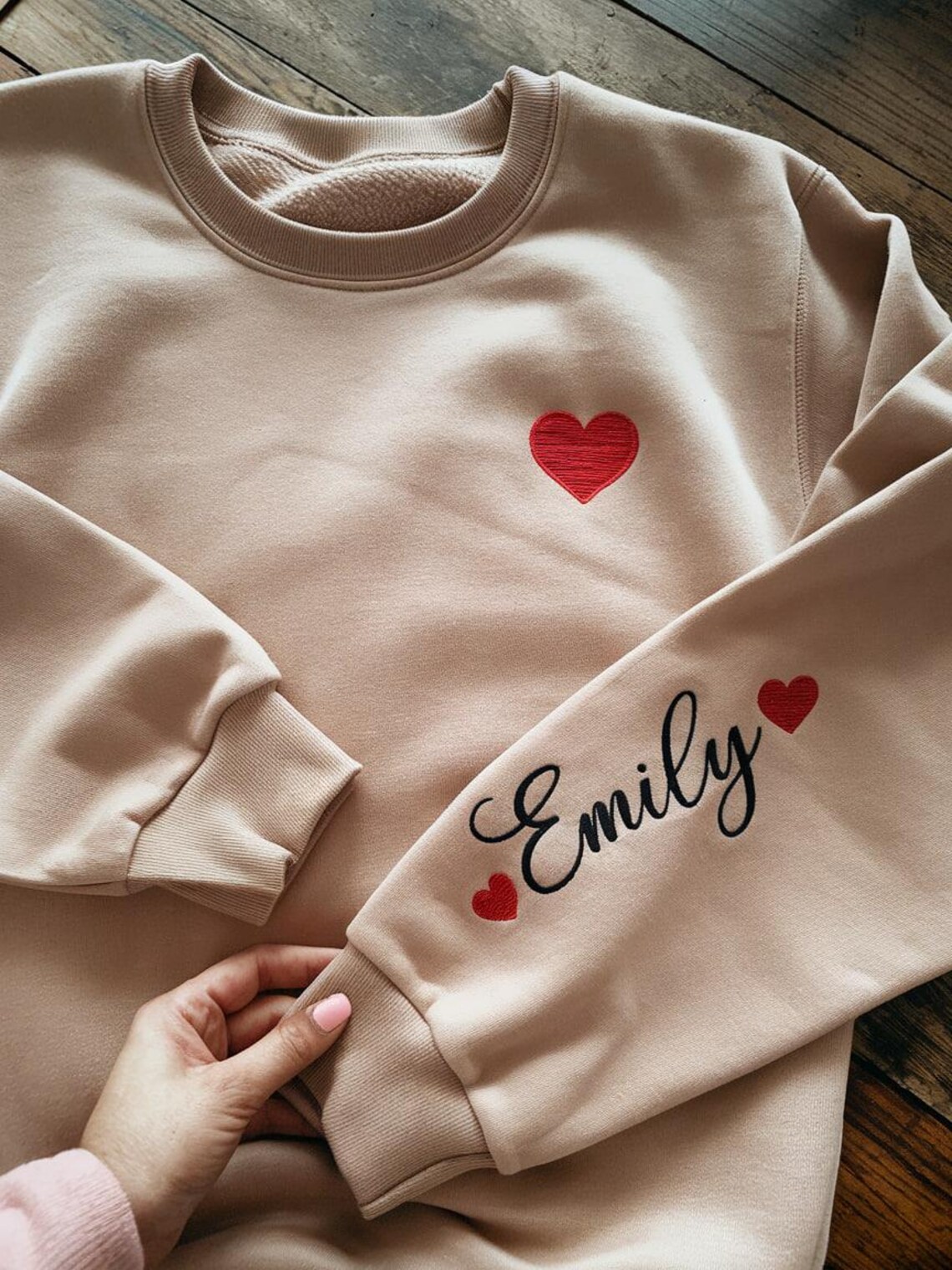 Custom Valentines Day Sweatshirt With Name on Sleeve, Valentine Heart ...